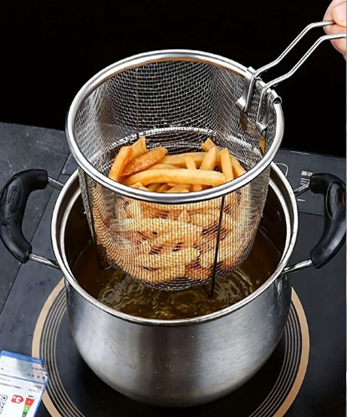 Round Frying Basket Stainless Steel Tin Chips Deep Fryer Strainer for ...