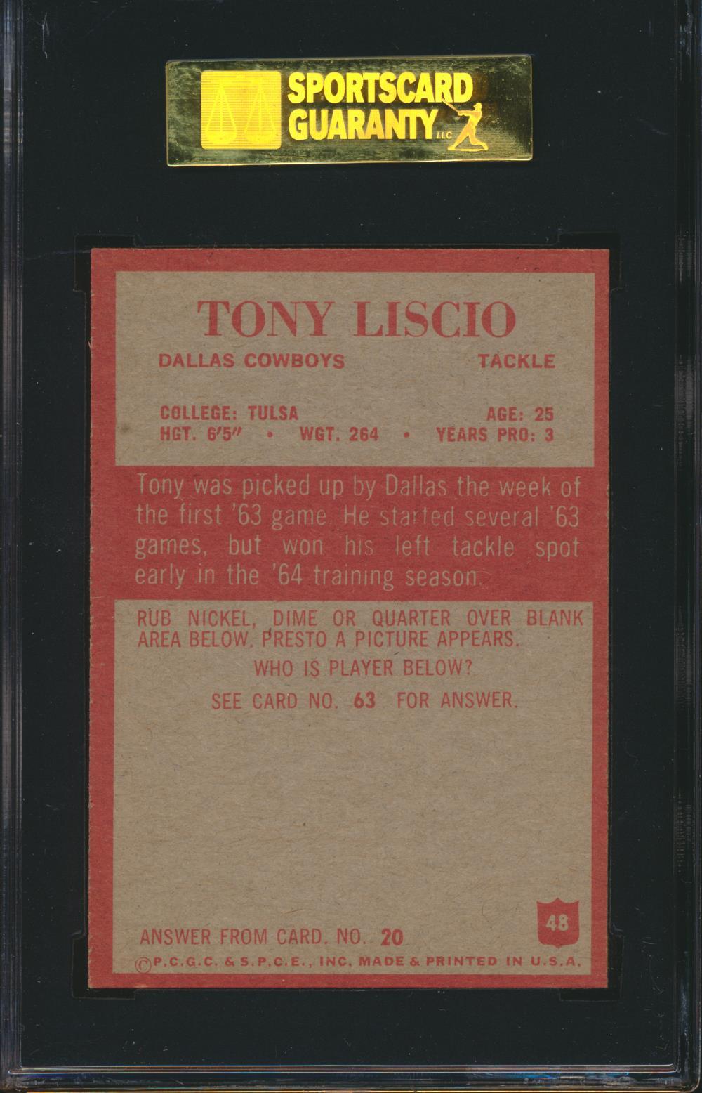 1965 Philadelphia Tony Liscio #48 Dallas Cowboys SGC 8.5 | eBay