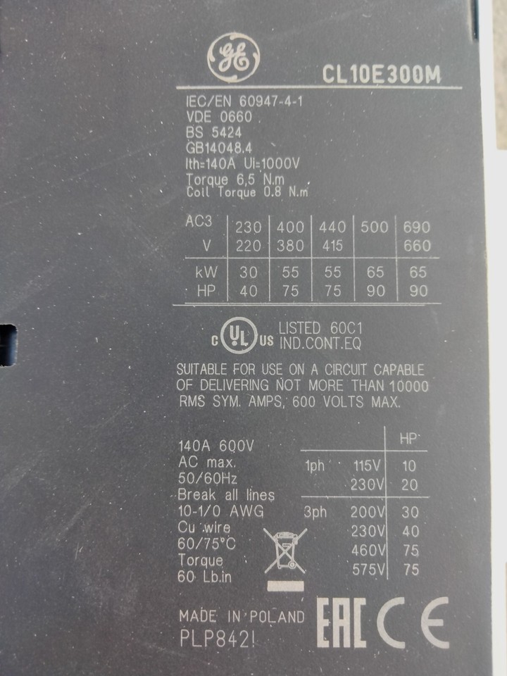 GE CL10E300M CONTACTOR CL10E300M w/ COIL 24-28VAC/DC 50/60HZ | eBay