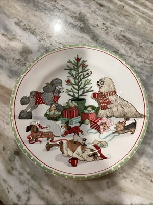 Pier 1 Imports Christmas Morning Pups Salad Plate 8¾” Ironstone Dogs ...
