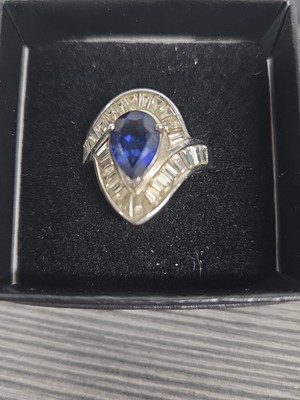 Estate 925 Sterling Silver Sapphire & CZ Ring SZ: 8 MARKS 925 DOCZ QVC ...