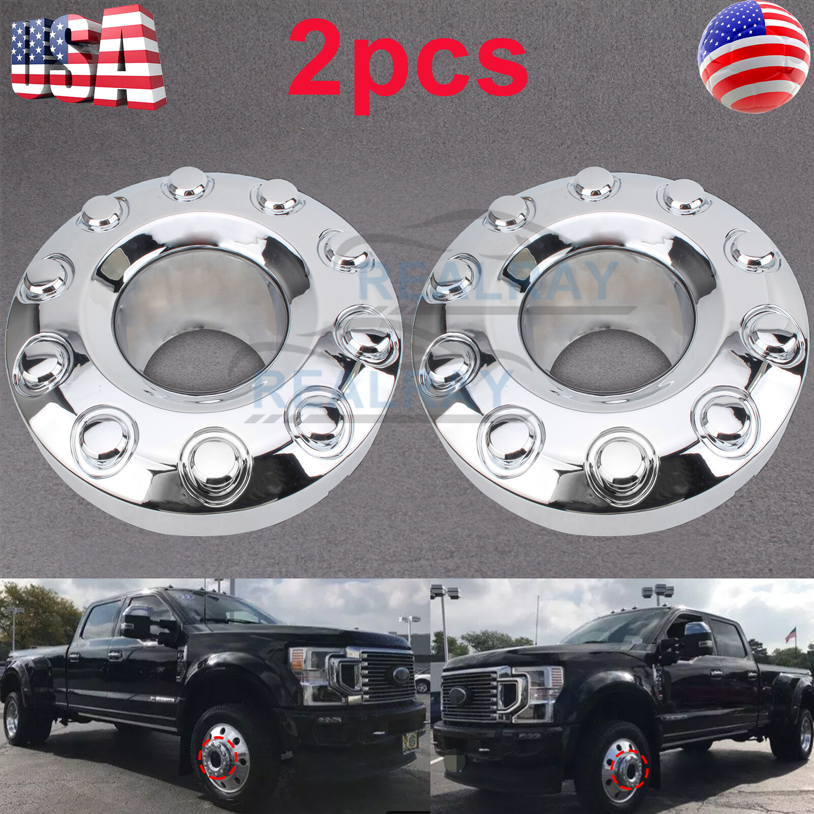 1 PAIR Wheel Center Hub Caps Dually 10 Lug Fit 05-17 Ford F450 F550 ...
