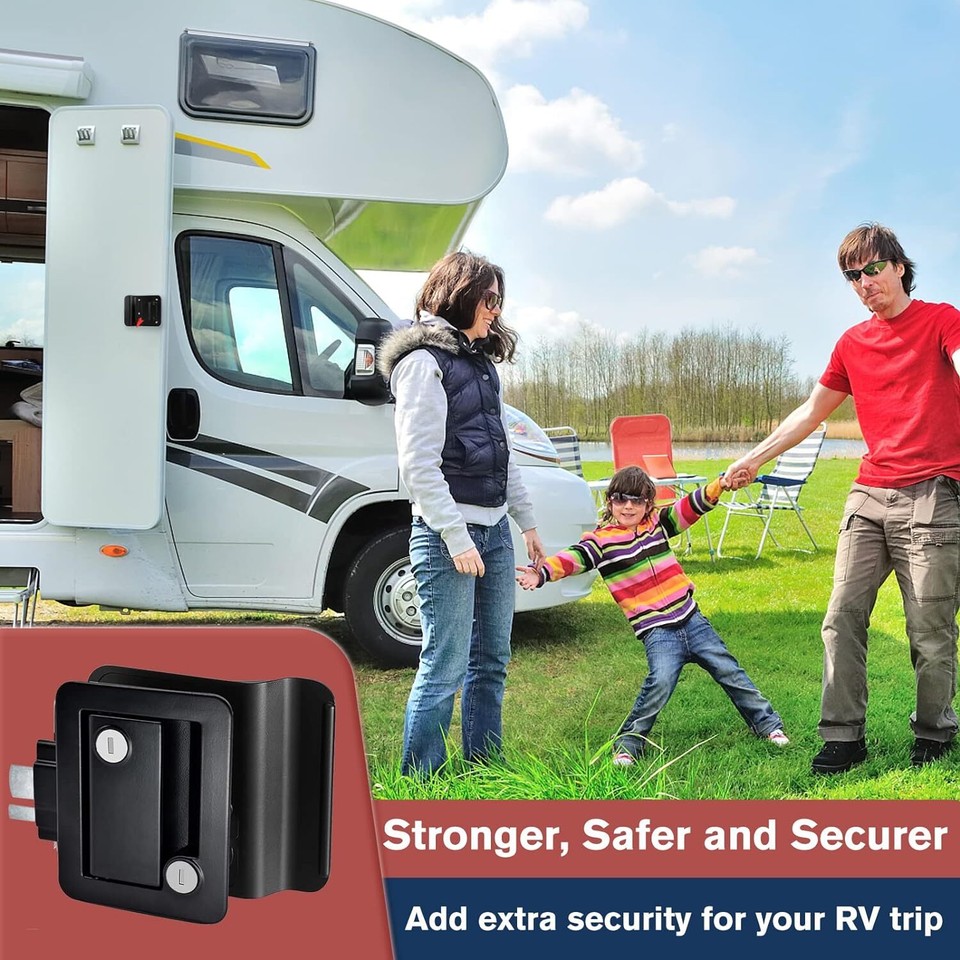 2 Black RV Paddle Entry Door Lock Latch Handle Knob Deadbolt Camper ...