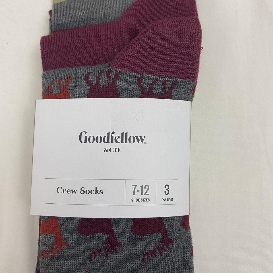 Goodfellow Mens Socks 7-12 Crew Dress 3 Pk Reindeer Stripes Red Gray ...