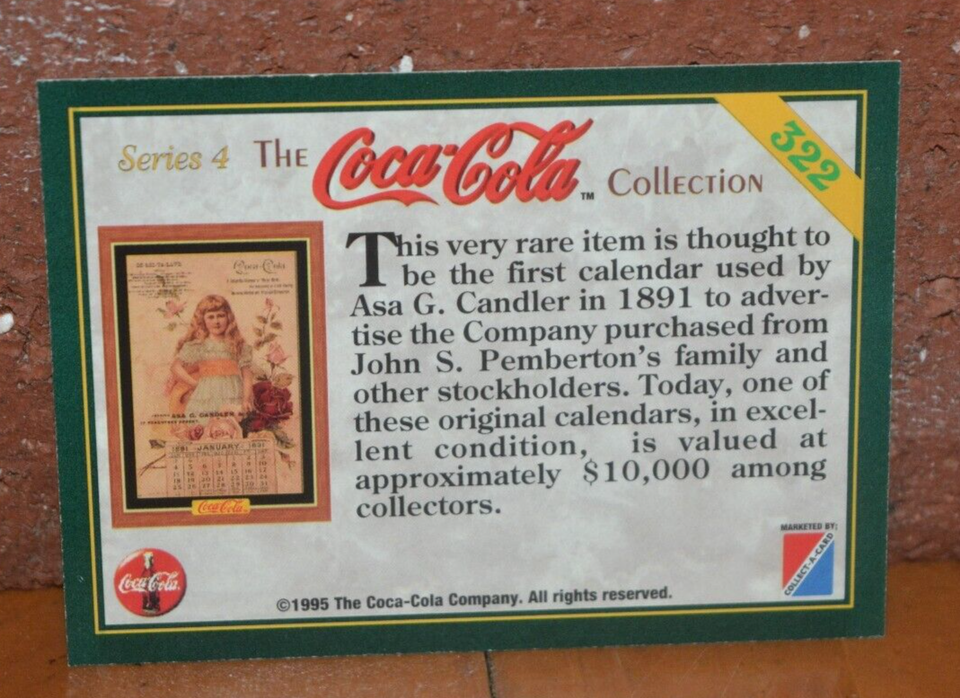 VINTAGE COKE COCA COLA TRADING CARD 1995 ASA G. CANDLER 1891 CALENDAR ...