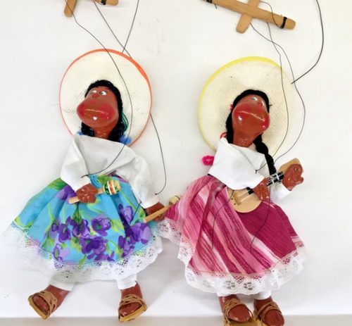 2 Vintage String Puppet Marionette Mexican Folk Art Senorita 11 ...