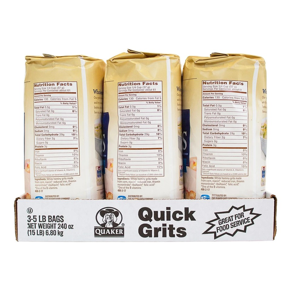 Quaker Instant White Hominy Grits - 5 lbs (3 pack) - Quick Cook ...