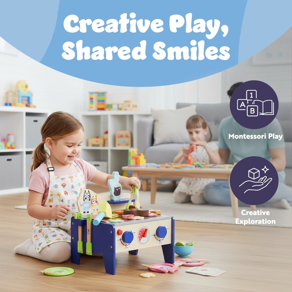 Bluey Wooden BBQ & Salad Toys Set Colourful Role-Play Grill Playset 33 ...