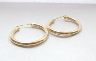 L@@K Nice Real 14K Yellow GOLD Plain Hoop Earrings Medium/Large Ralph ...