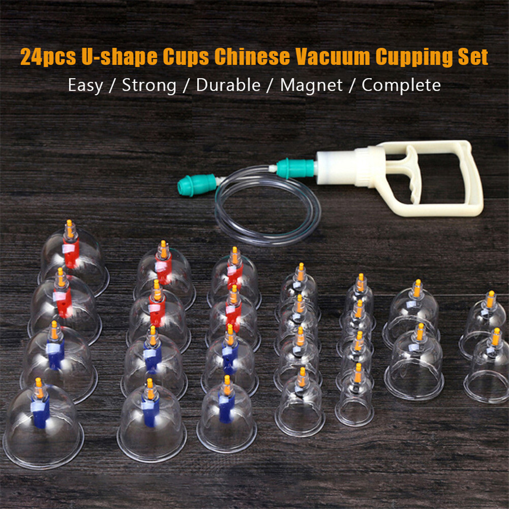 24 Cups Vacuum Cupping Set Acupuncture Massager Suction Pump Body ...