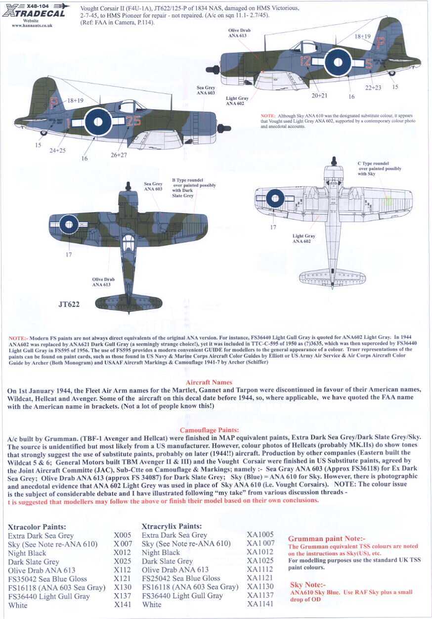 Xtra Decals 1/48 YANKS WITH ROUNDELS U.S. Aircraft Fleet Air Arm ...