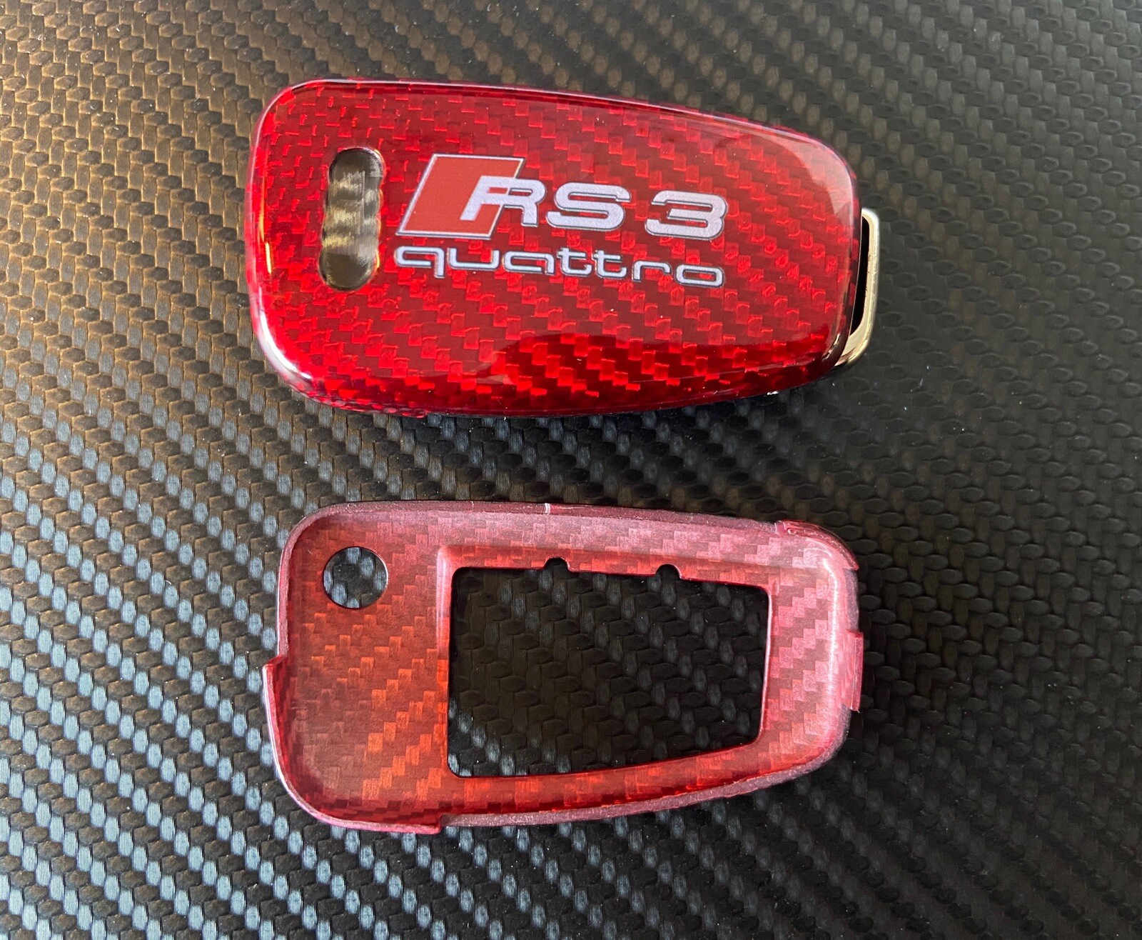Genuine Glass Fiber Keyring Key Fob Cover Package For Audi RS3 S3 RSQ3 ...