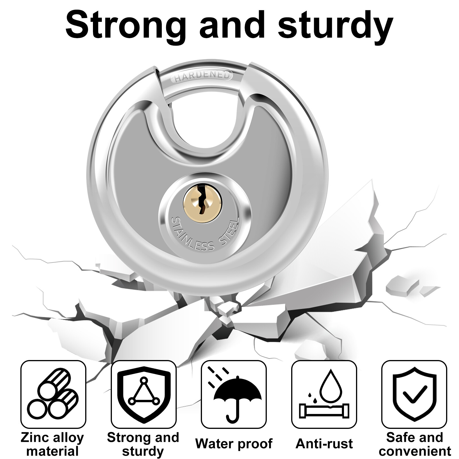 6Pcs Disc Lock 70mm Stainless Steel Round Padlocks with Keys Waterproof ...