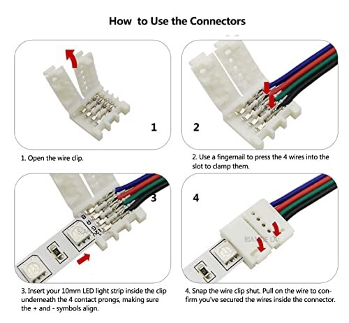 4 Pin Rgb Led Light Strip Connectors 10mm Unwired Clips Solderless ...