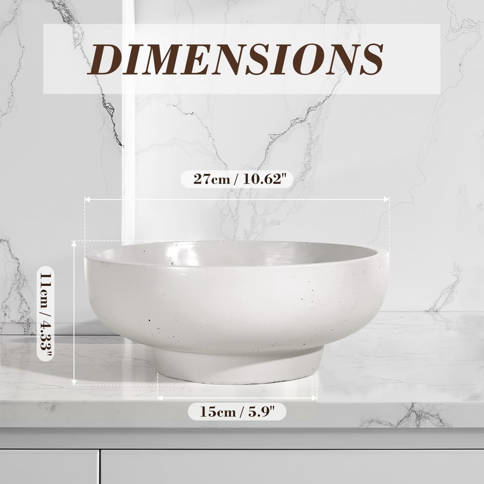 Concrete Fruit Bowl for Kitchen & Entryway - 10.65" Large Modern ...