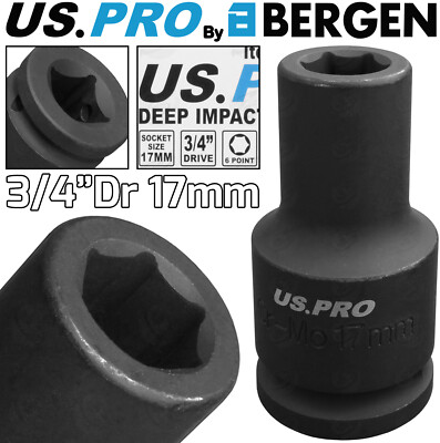 BERGEN 17mm 3/4" Dr DEEP IMPACT SOCKET 6 Point HEX Long Reach IMPACT ...