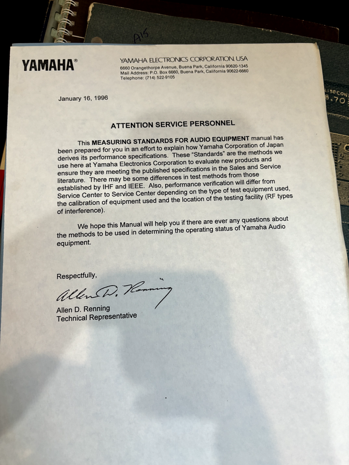 Yamaha Measuring Standards for Audio Equipment 1996 - see letter for ...