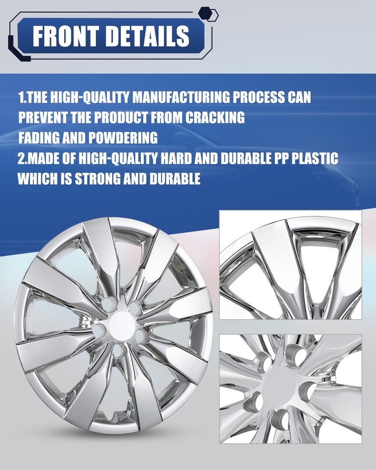 16" Set of 4 Chrome Hub Caps Full Rim Wheel Covers for 2014-2019 Toyota ...