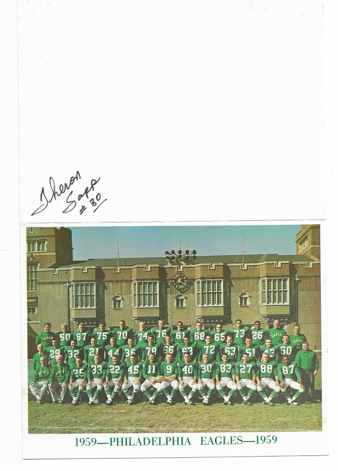 1959 Philadelphia Eagles 5x6 Team Christmas Card Autographed Signed THERON SAPP | eBay