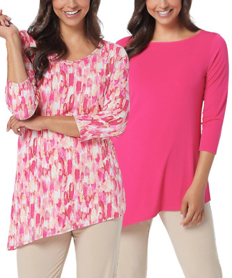 Susan Graver 2-pack Solid Liquid Knit Top Pink/Abstract | eBay