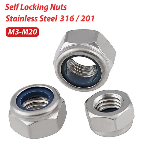 Lock Nut 316/201 Stainless Steel Self Locking Nuts DIN982 Nylon / Nylok ...