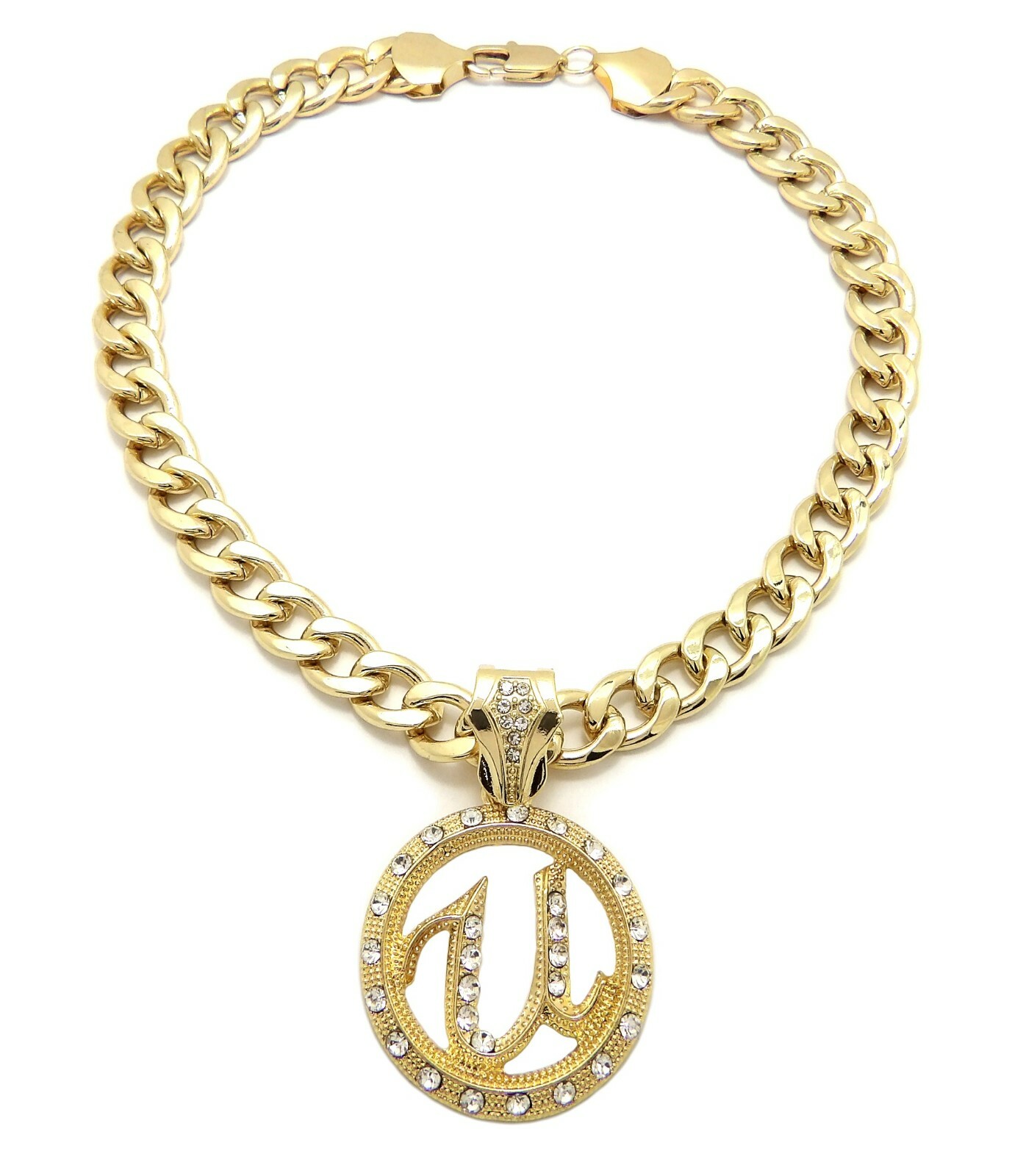 Iced Hip Hop Usher U Round Pendant 11mm/18",20",24" Cuban Chain ...