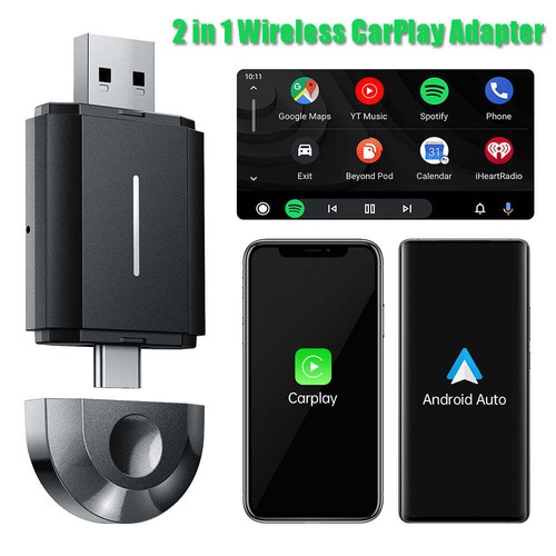 2 in 1 5Ghz WiFi USB Type-C Wireless Android Auto Adapter Apple CarPlay ...