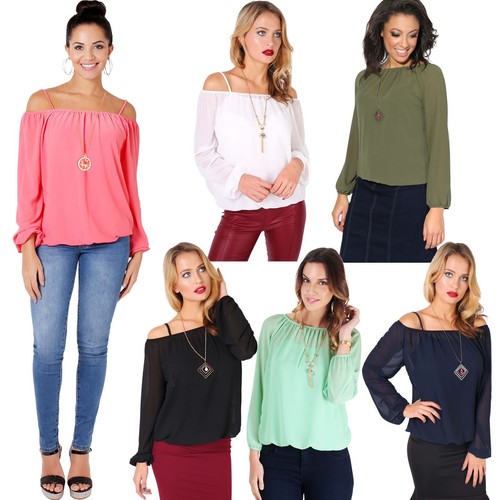 Womens Chiffon Off Shoulder Top Boho Gypsy Blouse Summer Loose Shirt ...