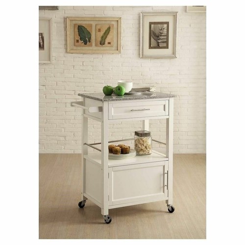 White Granite Top Kitchen Cart Island Rolling Storage Prep Table ...