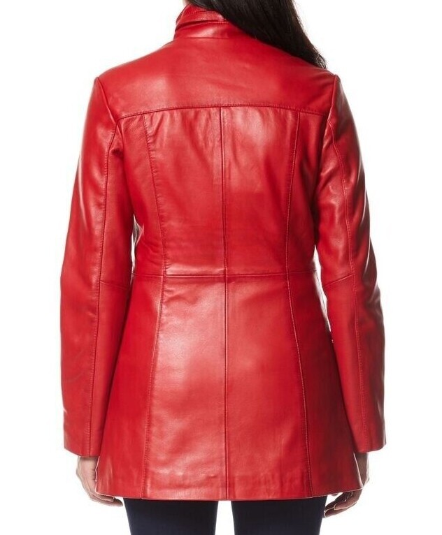 Ladies & Women's Red Zip up Leather Coat Jacket Mid Length Stylish ...