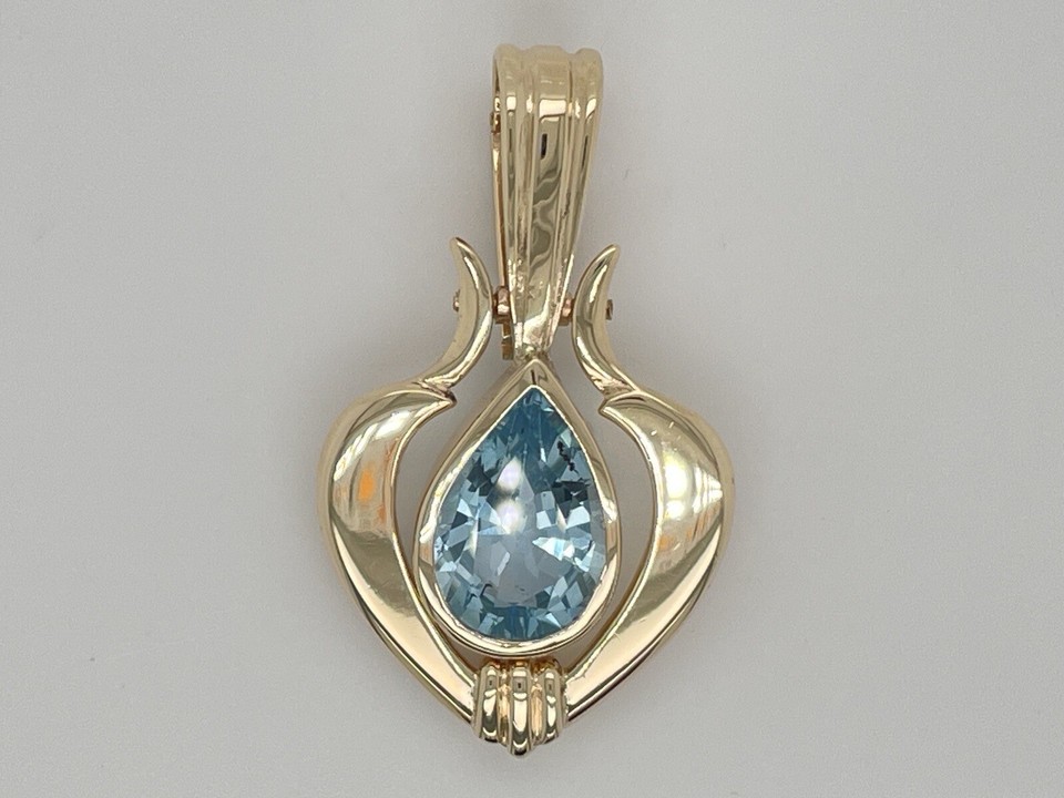 14k Yellow Gold Pear Shaped 7.25 Ct Blue Topaz Swinging Enhancer ...