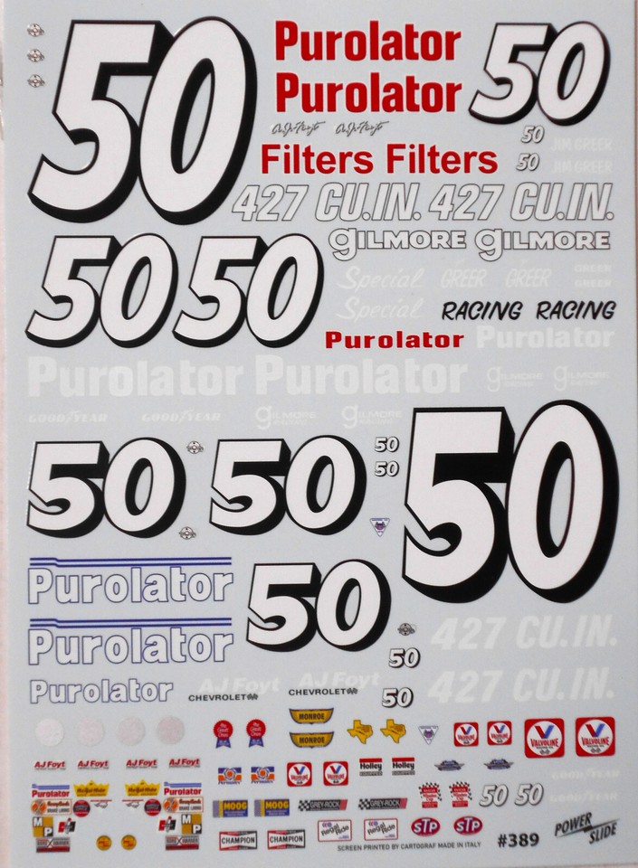 NASCAR DECAL #50 PUROLATOR / GILMORE RACING 1973-1974 GOLD CHEVELLE AJ ...