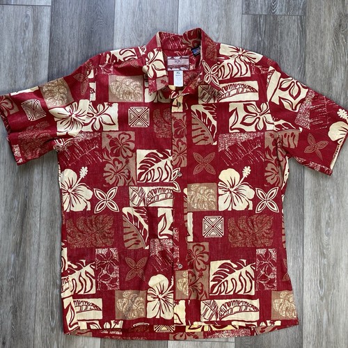 VTG RJC Shirt Mens XL Red Hawaiian Floral Hibiscus Camp Made Hawaii USA ...