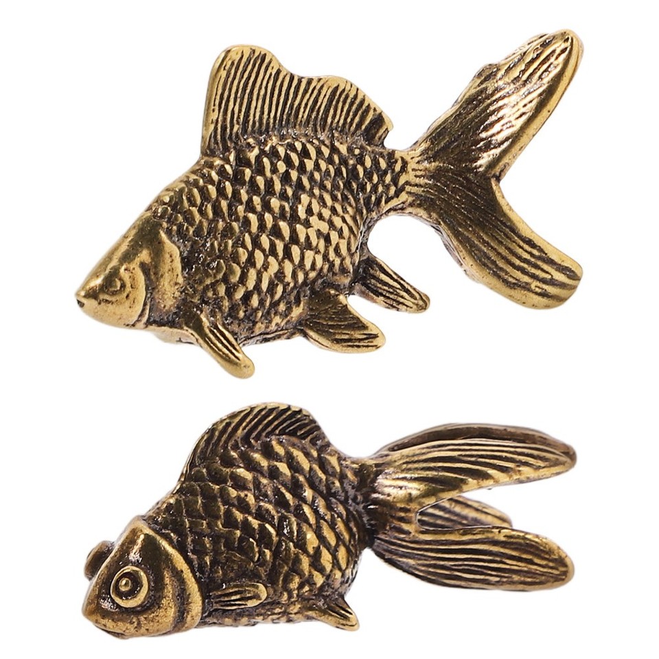 2Pcs Chinese Fish Figurine Brass Statue Sculpture Desktop Ornament ...