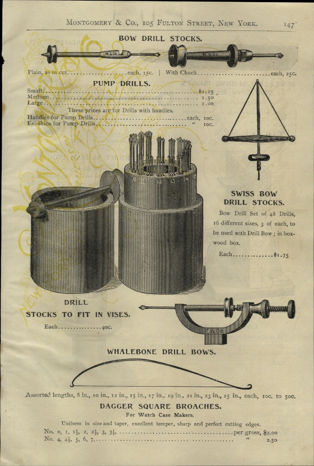 1897 PAPER AD 10 PG Watchmaker Clockmaker Tools Drills Mandrels Dental ...