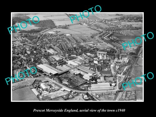 OLD 8x6 HISTORIC PHOTO OF PRESCOT MERSEYSIDE ENGLAND TOWN AERIAL VIEW ...