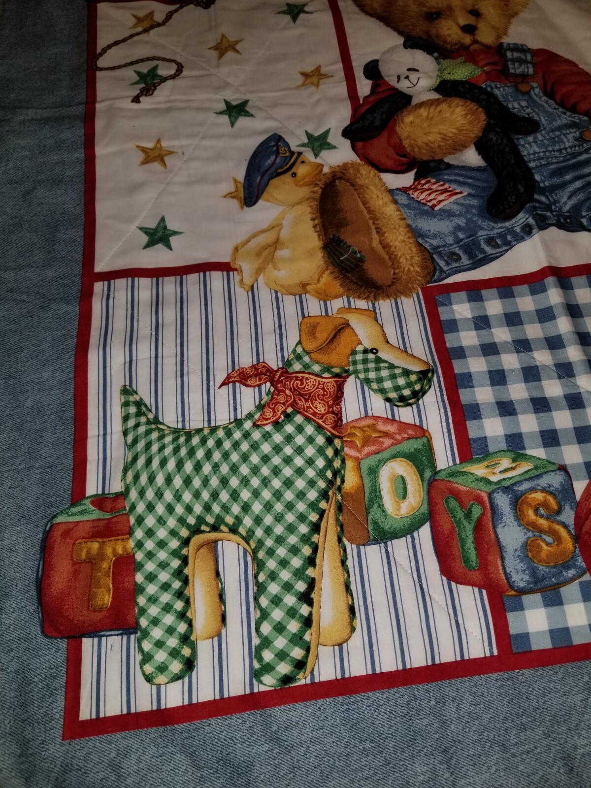 Wall Hanging Daisy Kingdom #4482 Blue Jean Teddy Bear Vintage Child ...