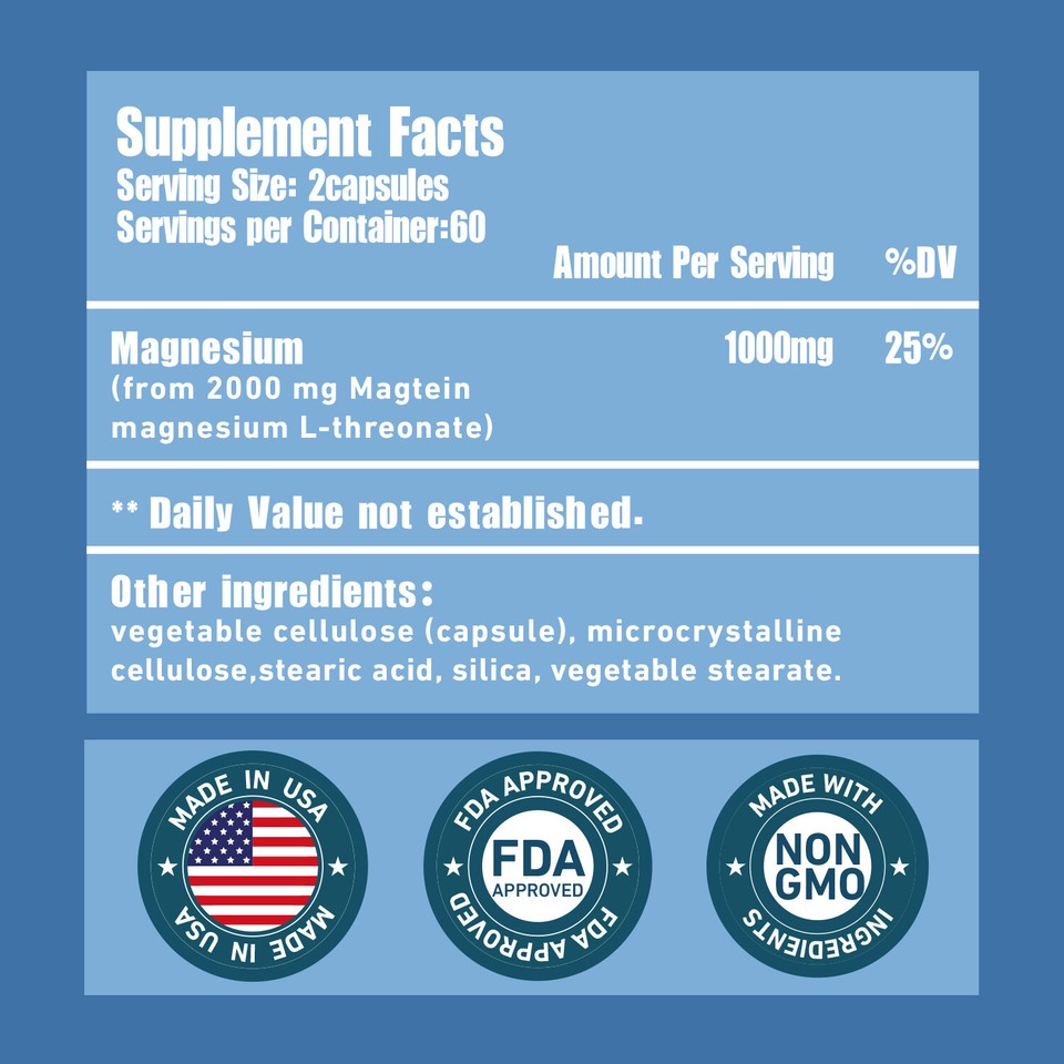 Magnesium L-Threonate 1000mg - Memory & Focus Support, Brain & Nervous ...