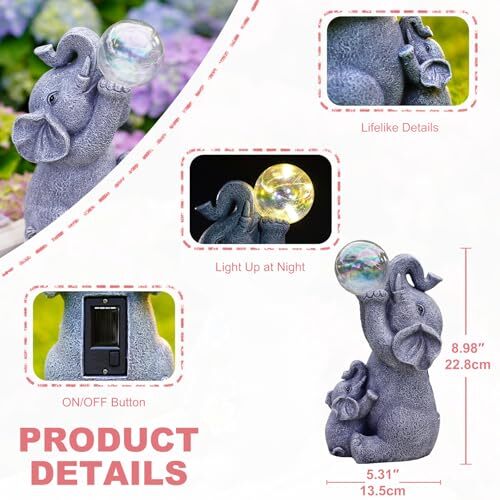 Solar Elephants Outdoor Garden Statues: Outside Decor with Lights ...