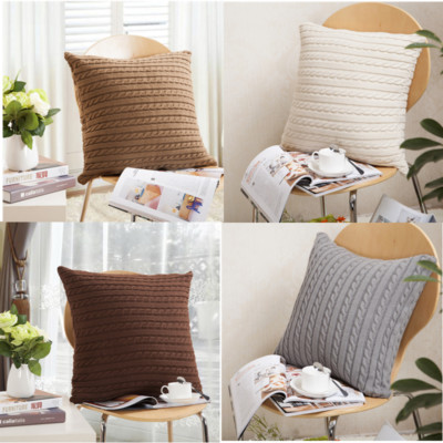 Cotton Knitted Pillow Case Decorative Removable Square Warm Throw ...