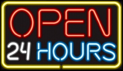 Open 24 Hours Neon Light Sign 20"x16" Lamp Glass Decor Wall Space Bar ...