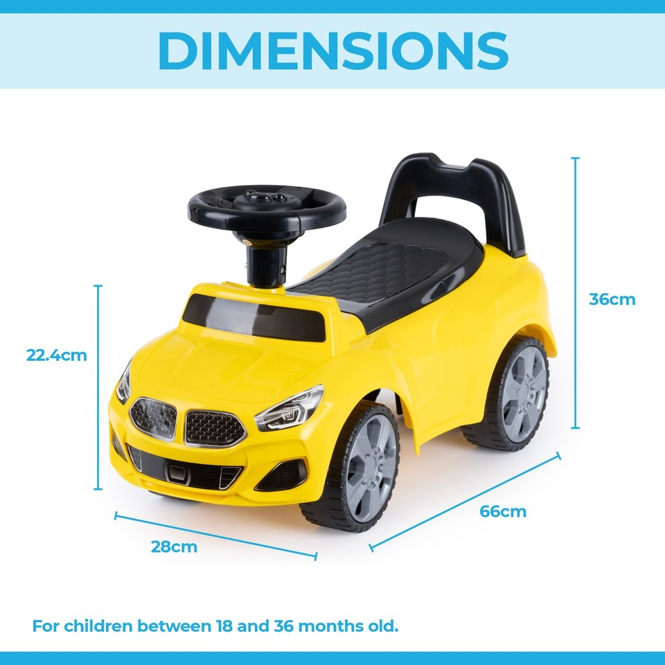 Hillington Kids Ride On Sports Car Yellow Push Along Toy with Music ...