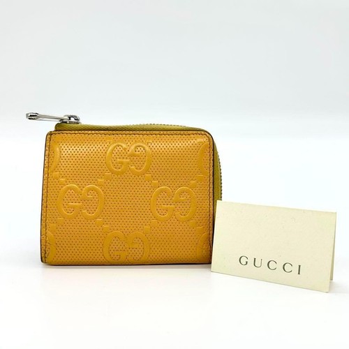 GUCCI GUCCI GG Marmont Style Mini Wallet Coin Case Yellow Leather Women ...