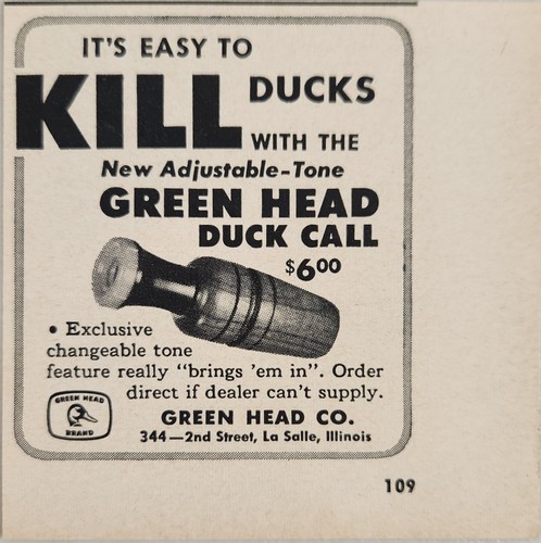 1958 Print Ad Green Head Duck Calls with Adjustable Tone La Salle ...