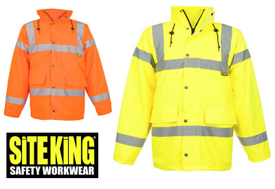 Mens SITE KING Hi Vis Road Safety Traffic Jacket Coat Size S to 7XL ...