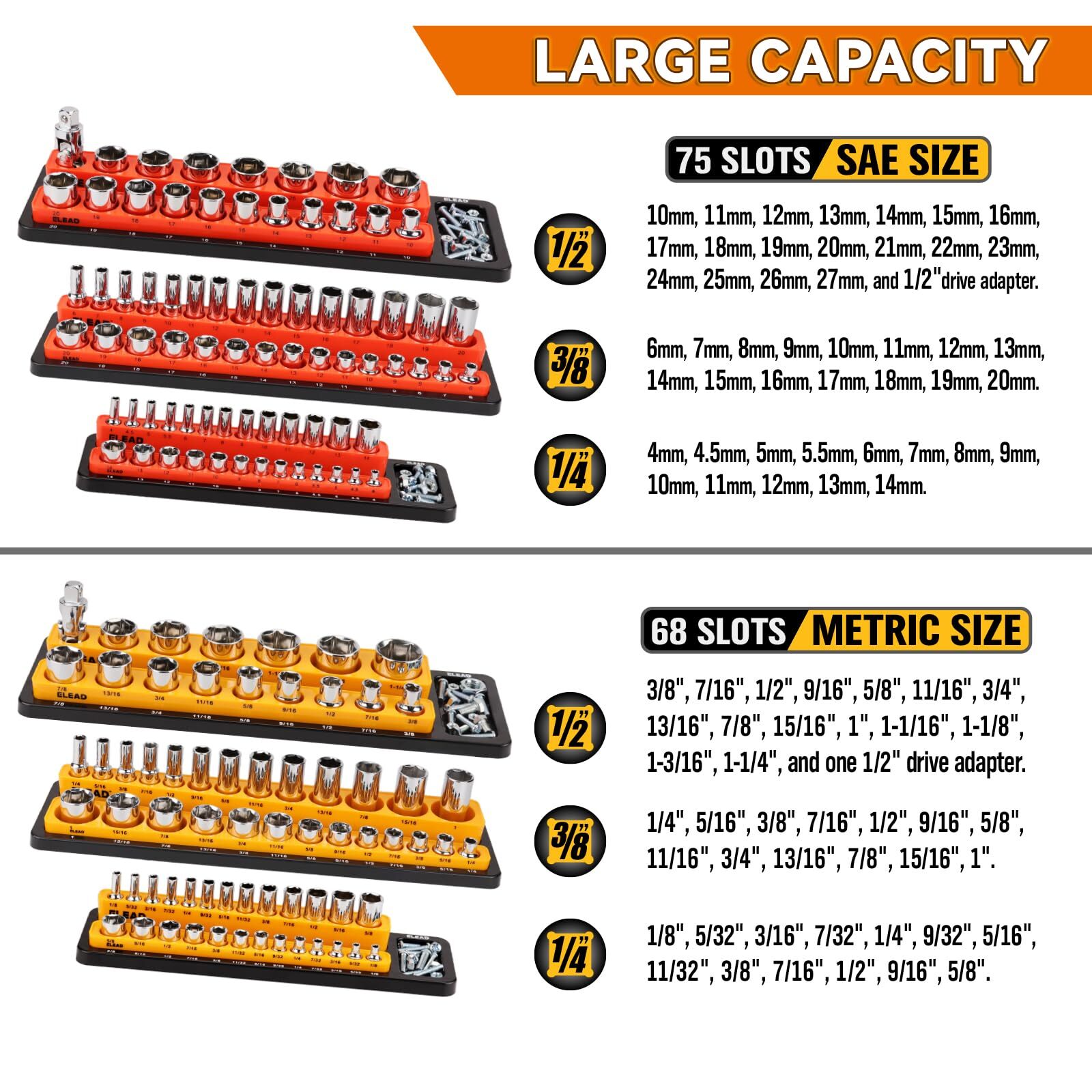 Magnetic Socket Organizer Set 6piece Durable 1/2 1/4 3/8 Inch Drive ...