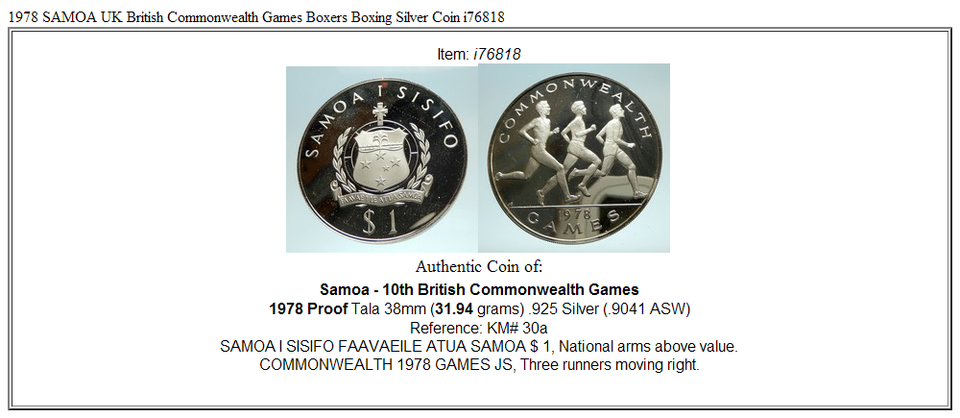 1978 SAMOA UK British Commonwealth Games Boxers Boxing Silver Coin ...