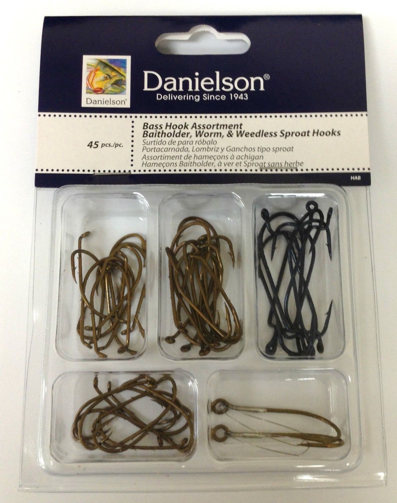 Danielson 45Pc Bass Fishing Assortment Baitholder Worm and Weedless ...