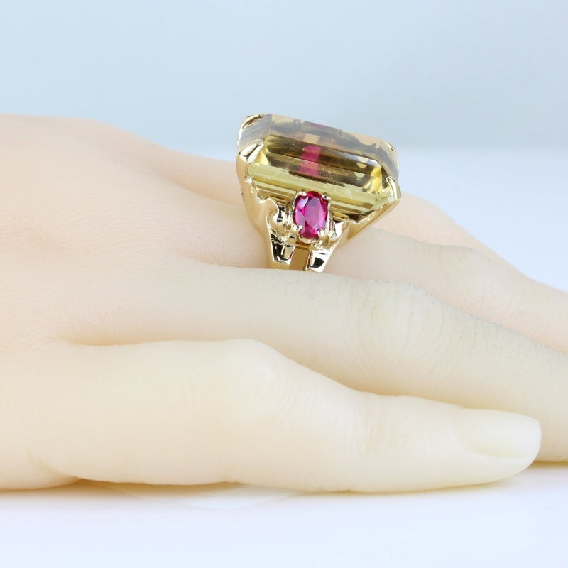 Vintage 13k Yellow Gold Citrine and Ruby Anniversary / Cocktail ...