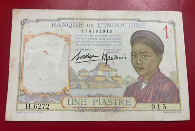 FRENCH INDO CHINA BANQUE DE L'INDOCHINE UNE PIASTRE BANKNOTE GREAT ...
